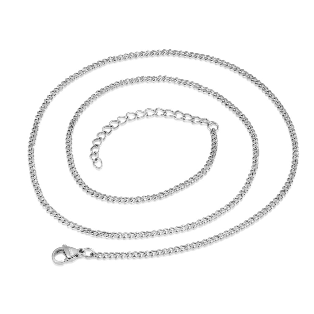 Mens Thin Silver Curb Chain | 2mm Width | 20-22 Inches