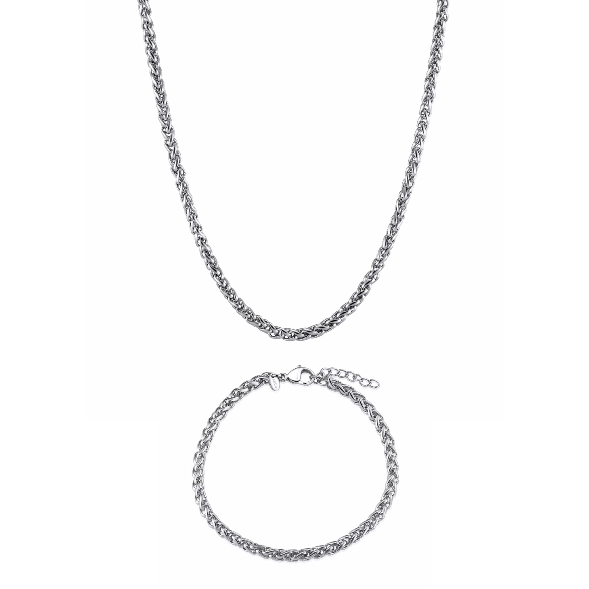 WHEAT CHAIN & BRACELET SET (SILVER) | 4MM WIDTH