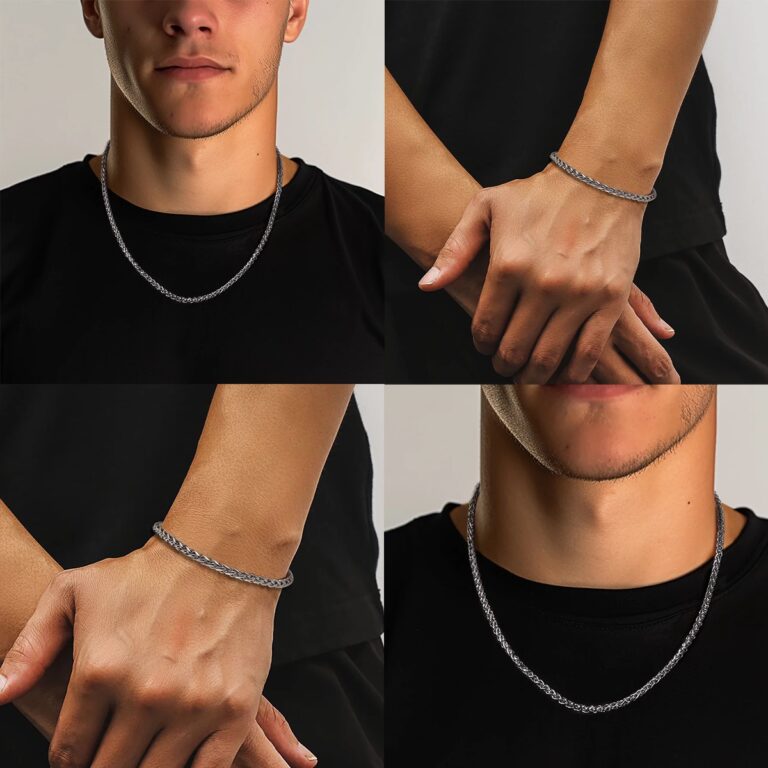 WHEAT CHAIN & BRACELET SET (SILVER) | 4MM WIDTH